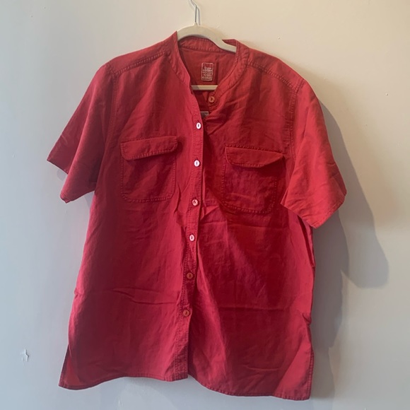 Linen Cotton | Tops | Linen Cotton 0 Avenue Red Button Down Blouse Tee ...